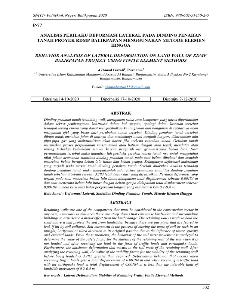 Analisis Perilaku Deformasi Lateral Pada Dinding Penahan Tanah Proyek RDMP Balikpapan ...