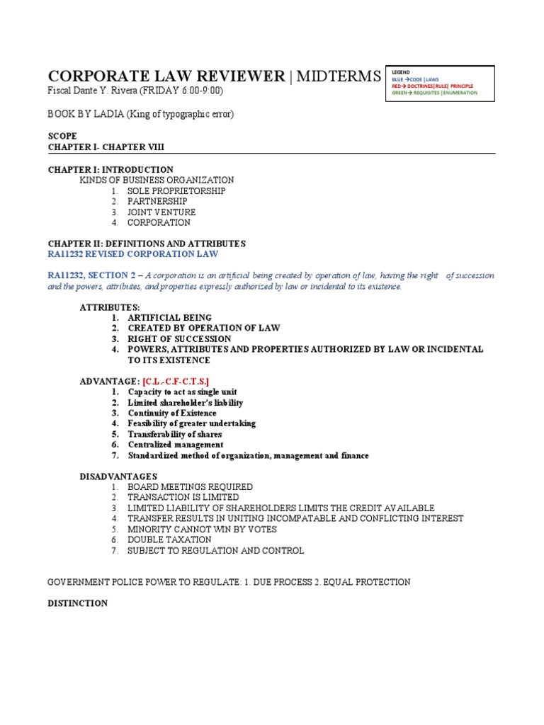 CORPORATE LAW REVIEWER (Ladia) | PDF | Stocks | Preferred Stock