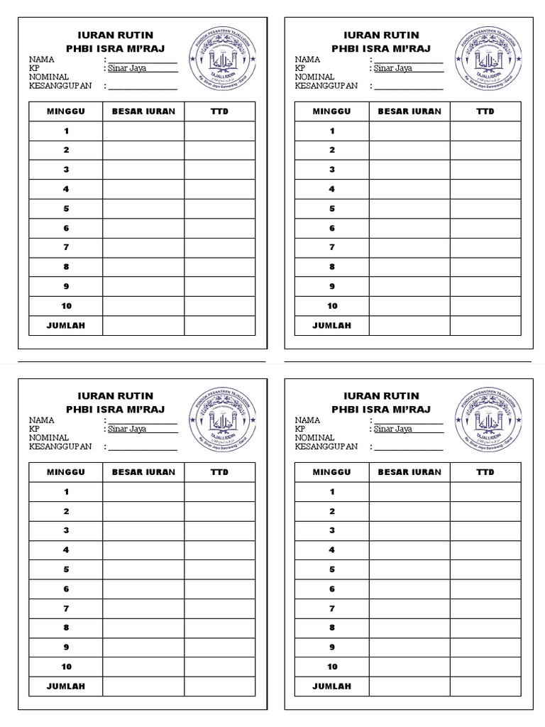 Kartu Iuran Rutin | PDF