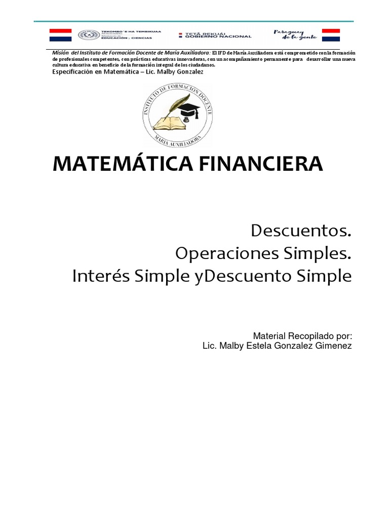 MAT. DE LEC - 3. Descuentos e Interés Simple... | Descargar gratis PDF | Interés | Tasas de interés