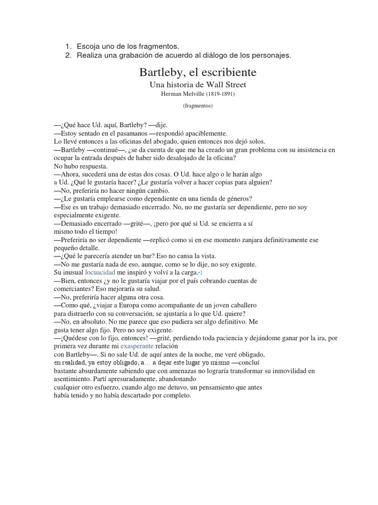 Bartleby, El Escribiente: Una Historia de Wall Street | PDF | Bartleby, The Scrivener