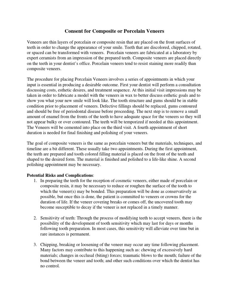 Consent Composite Porcelain Veneers | PDF | Health Sciences | Dentistry