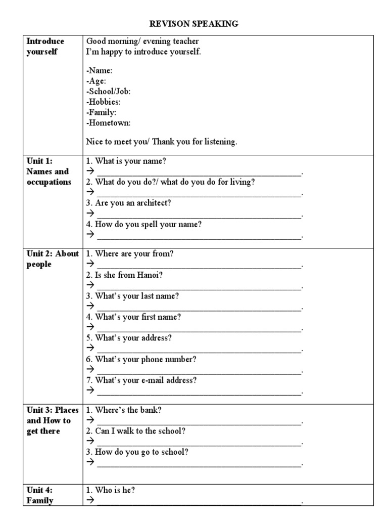 Revison Speaking - GTBS | PDF