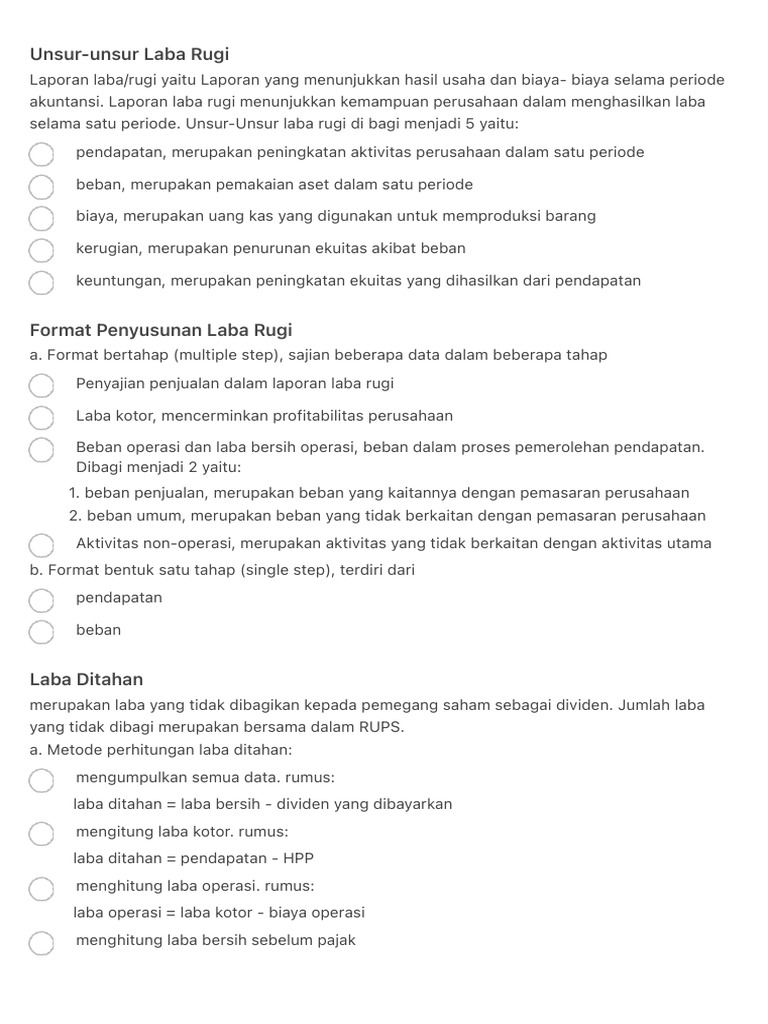 Unsur dan Rumus Laporan Laba Rugi | PDF