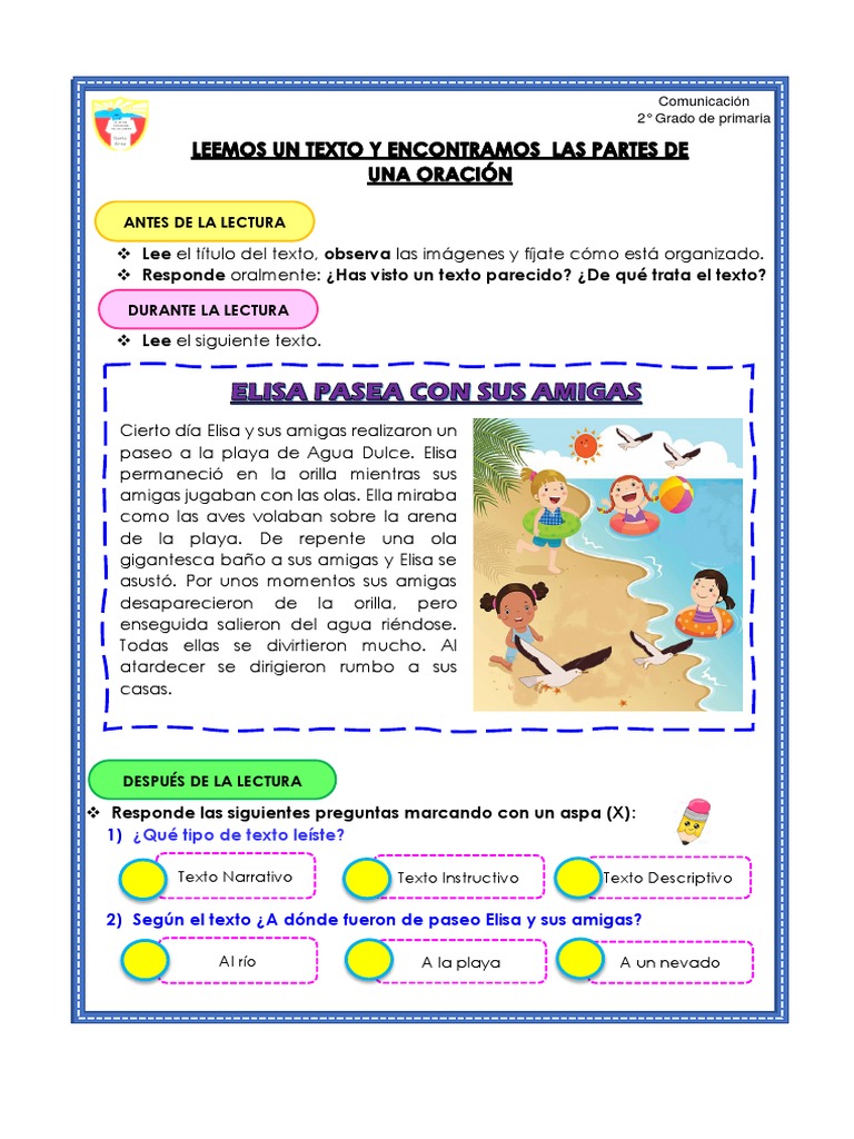 Ficha Leemos Un Texto y Encontramos Las Partes de Una Oracion | PDF