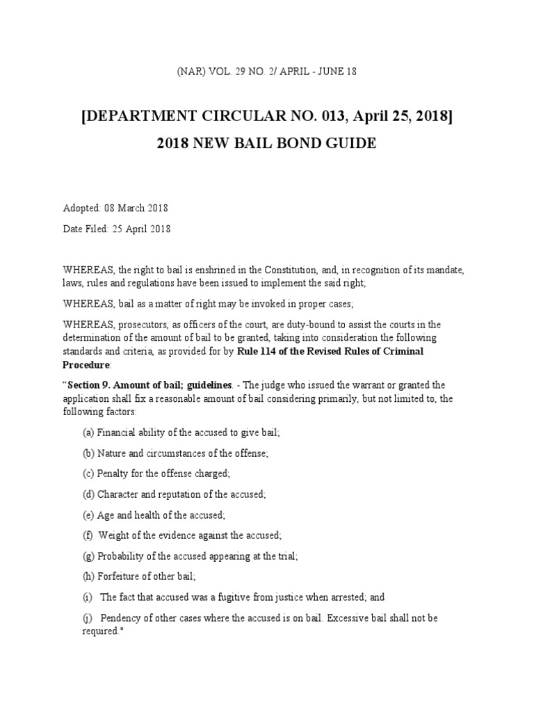 Bail Bond Doj Guidelines Apr 2018 | PDF | Bail | Crime & Violence