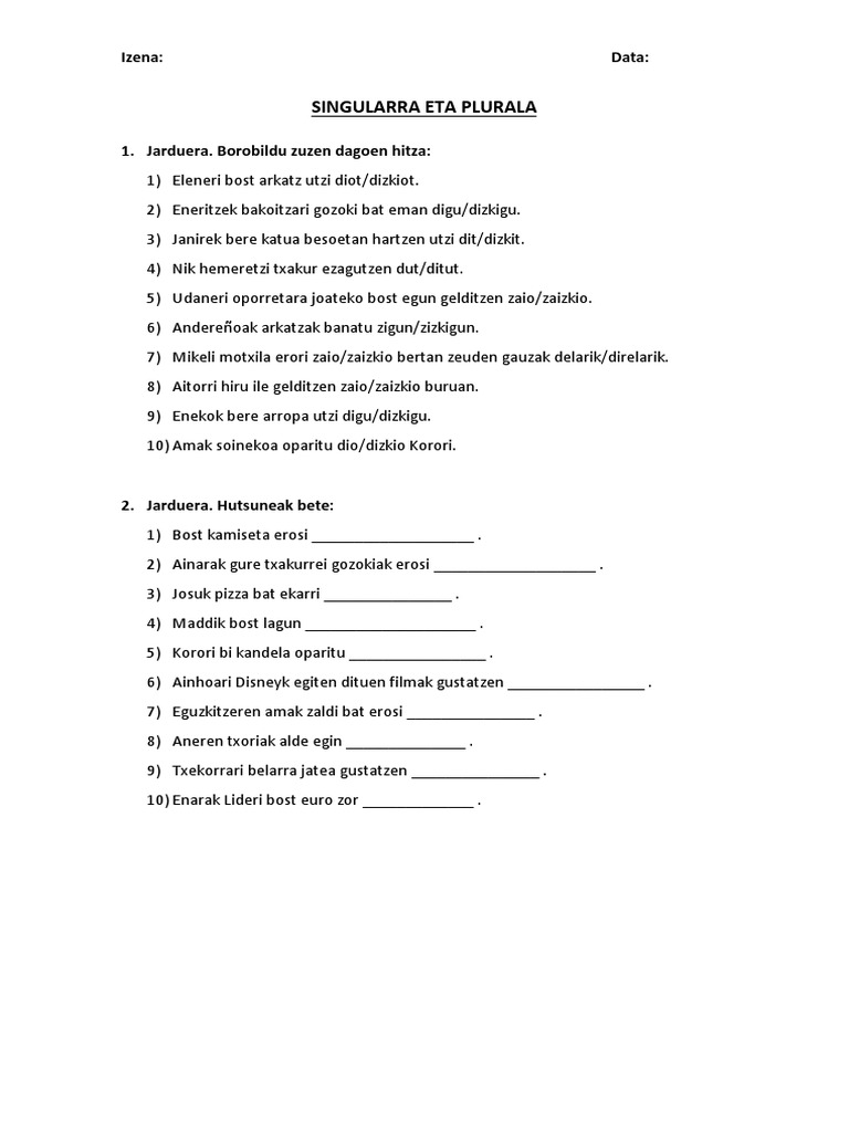 Singularra Eta Plurala | PDF