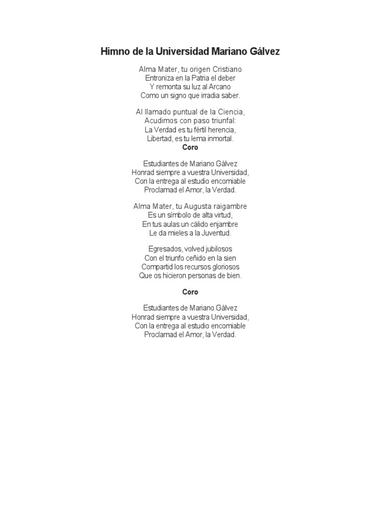 Himno de La Universidad Mariano Gálvez PDF | PDF | Poesía