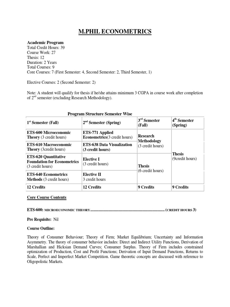 Dept of Eco Ets Course Content Mphil Econometrics | PDF | Structural ...
