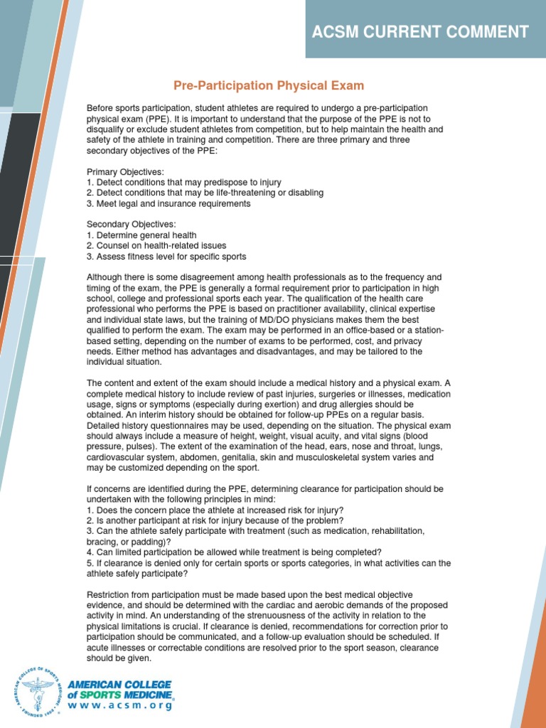 Pre-Participation Physical Exam | PDF | Physical Examination | Physician