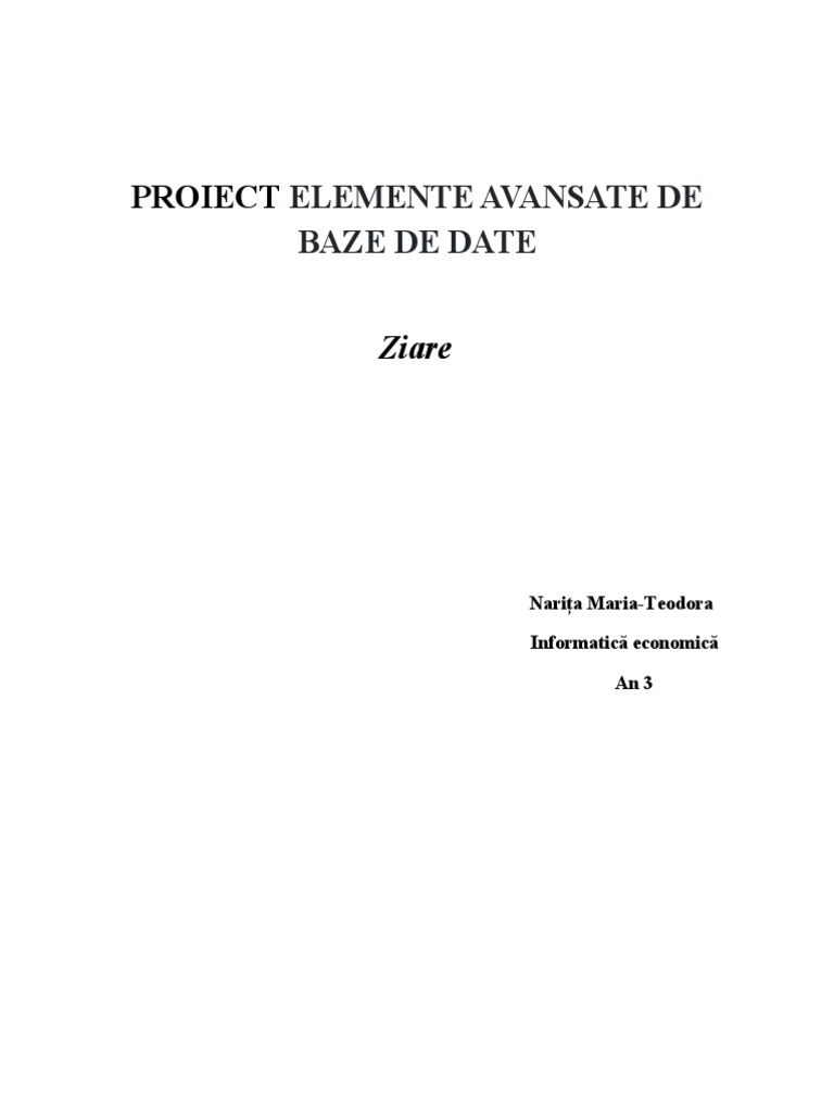 FINAL Proiect Elemente Avansate de Baze de Date | PDF