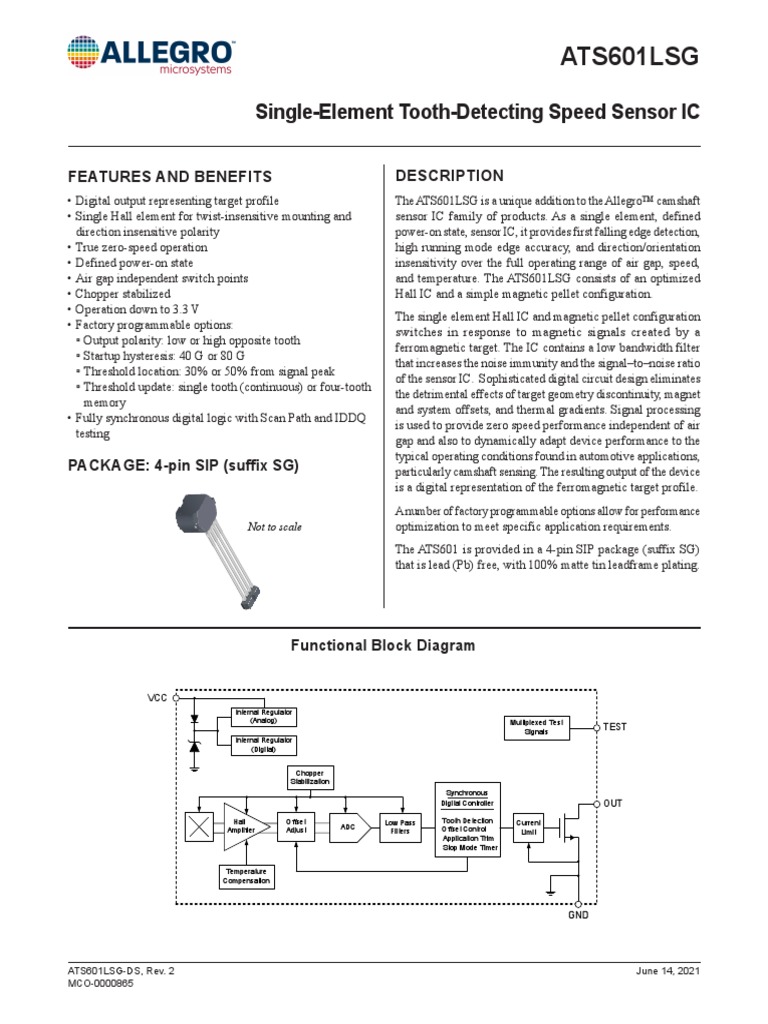 ATS601LSG: Single-Element Tooth-Detecting Speed Sensor IC | PDF ...