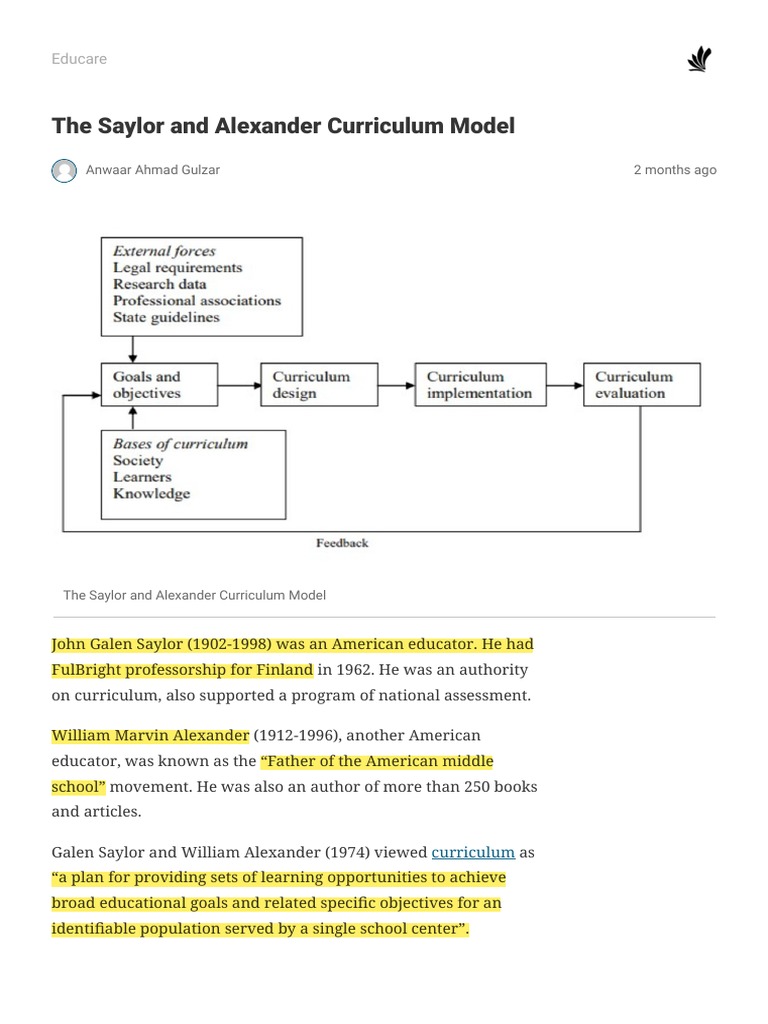 The Saylor and Alexander Curriculum Model - Educare We Educate | PDF | Curriculum | Evaluation