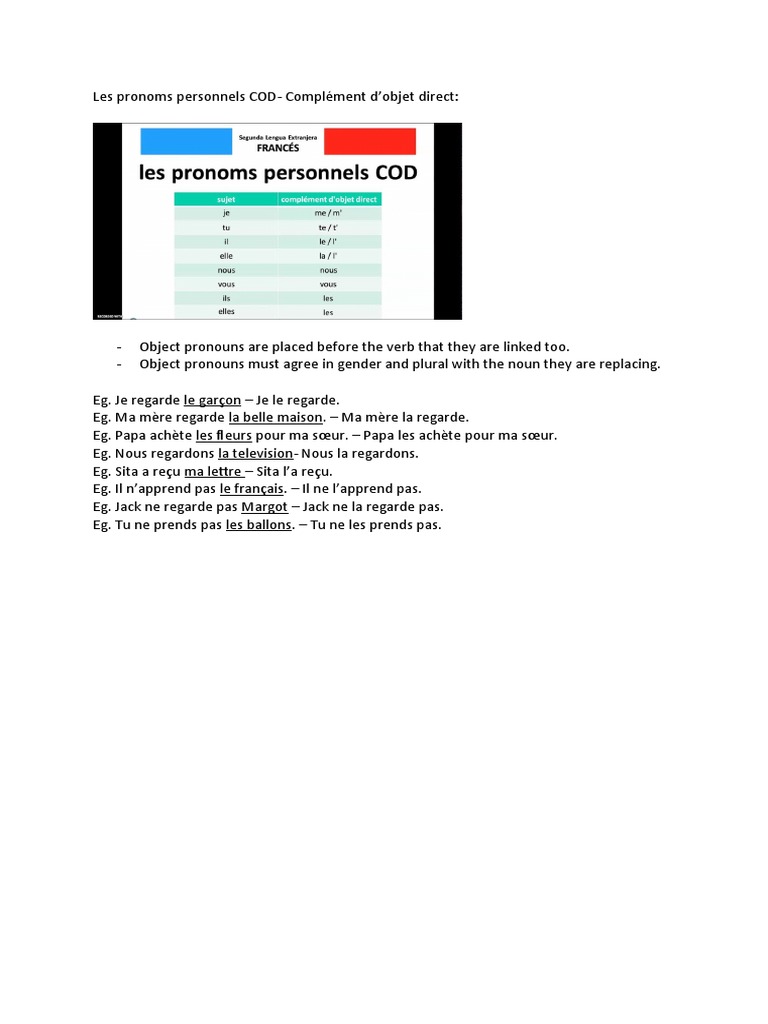 Les Pronoms Personnels COD | PDF | Arts du langage et discipline
