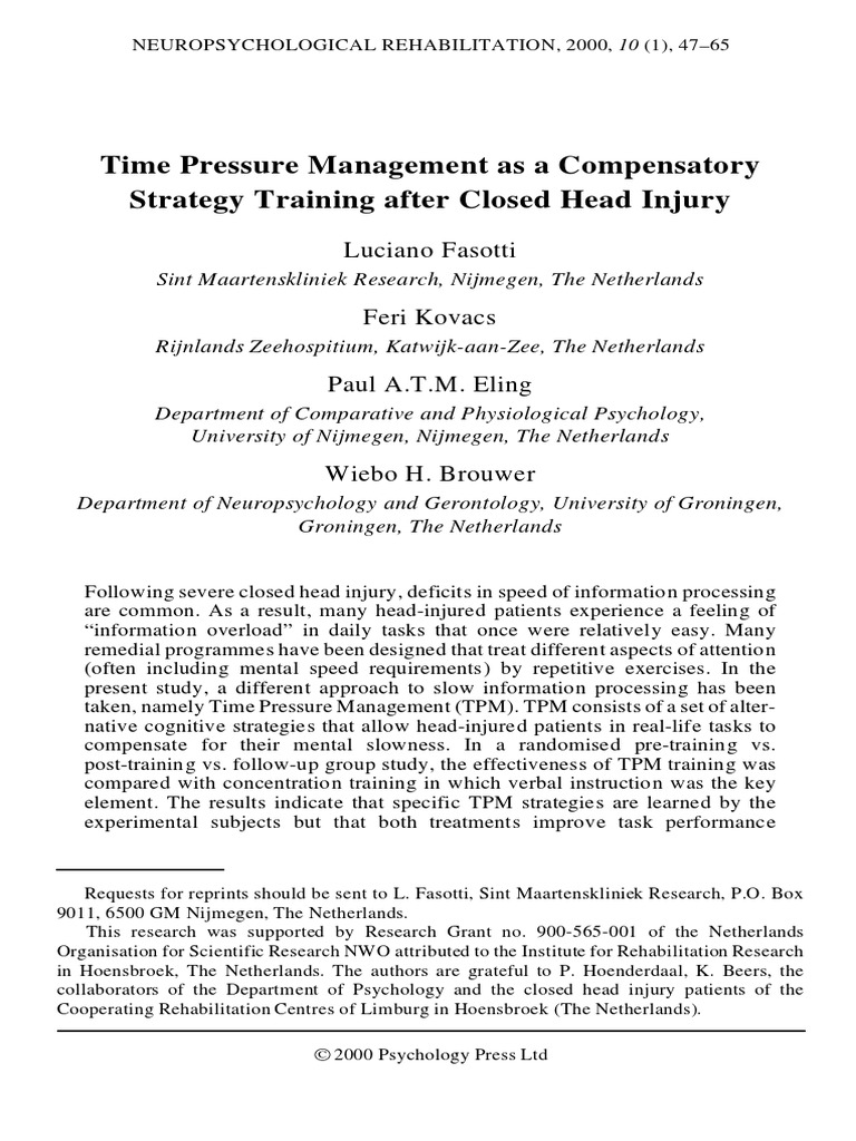 Time Pressure Management As A Compensatory Strategy Training After ...