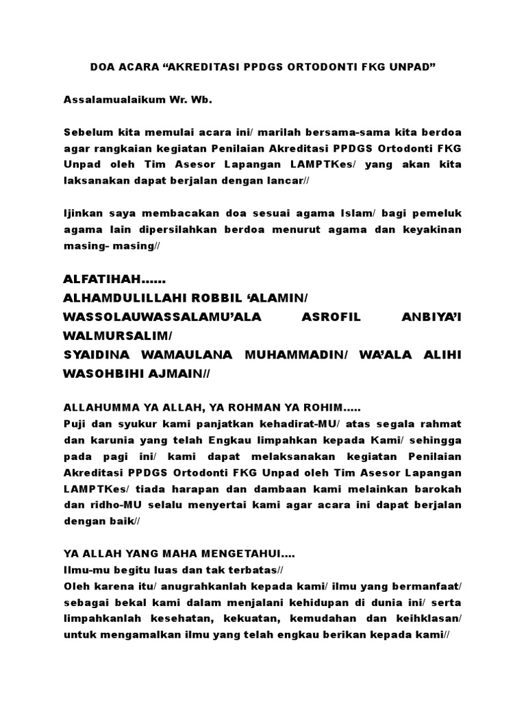 Doa Acara Akreditasi | PDF