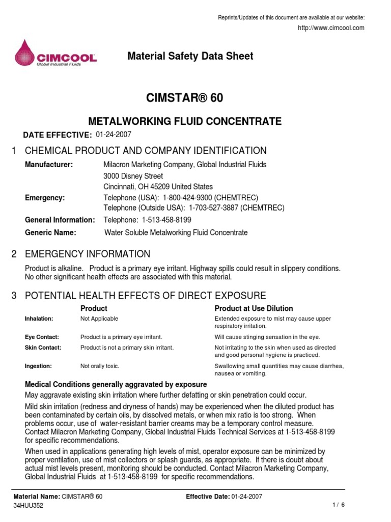 Cimstar 60 MSDS | PDF | Hazardous Waste | Resource Conservation And ...
