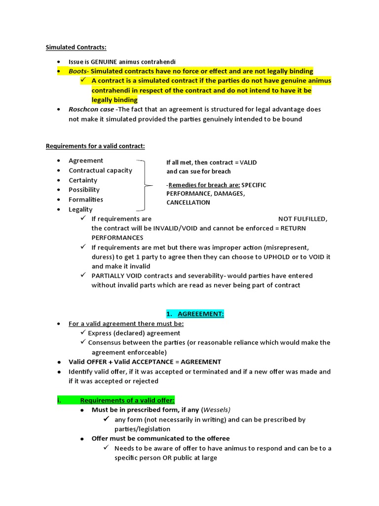 Contract Test Notes Final | PDF | Offer And Acceptance | Estoppel