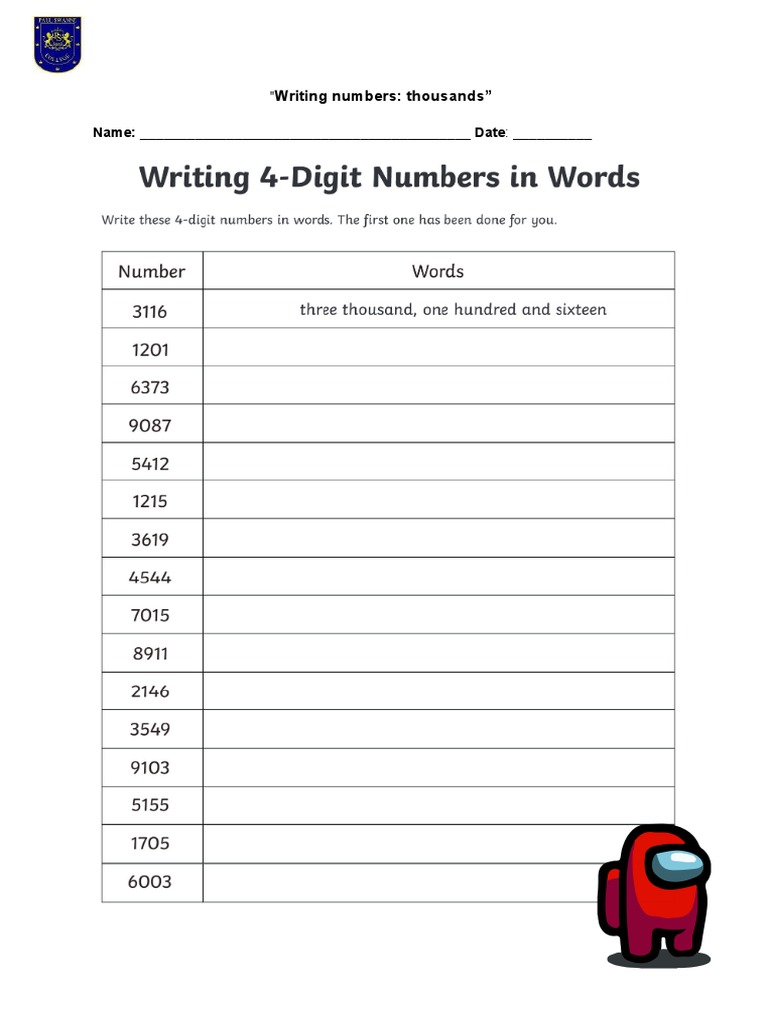 Writing Numbers Thousands" | PDF