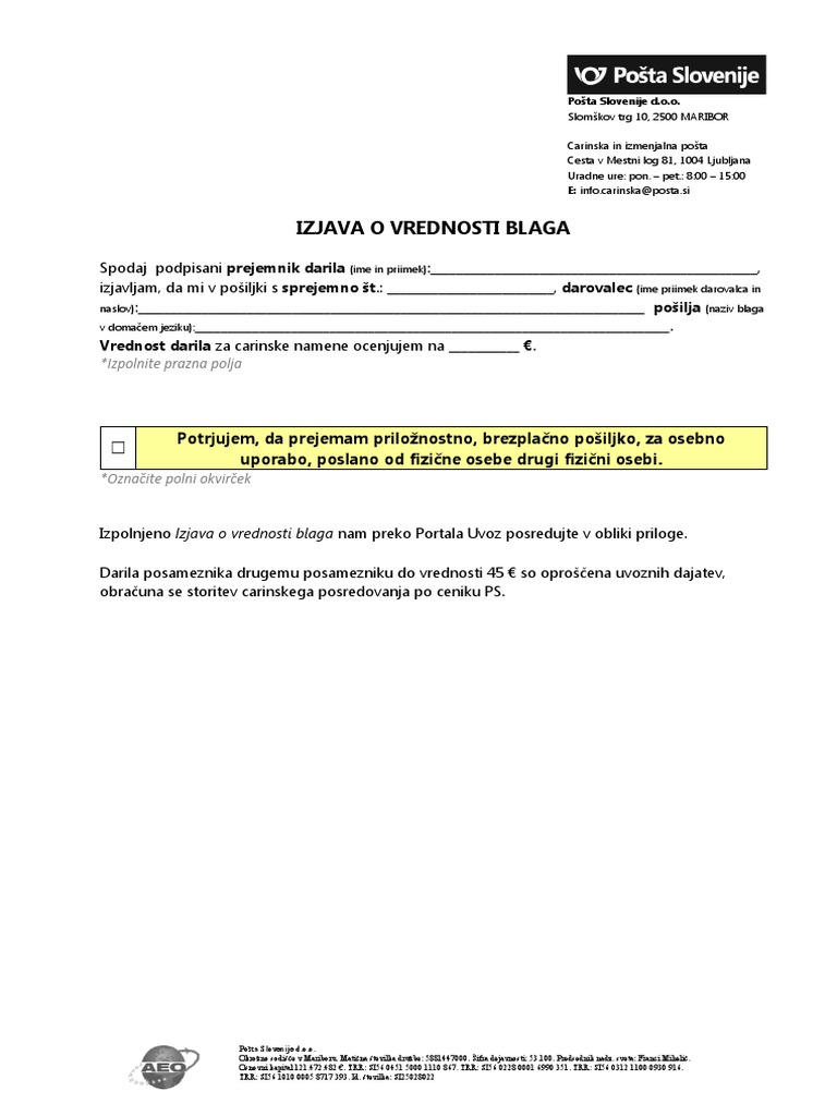 Izjava o Vrednosti Blaga | PDF