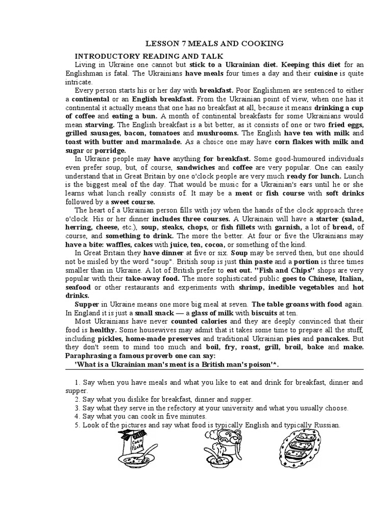Lesson 7 Meals and Cooking | PDF | Meal | Lunch