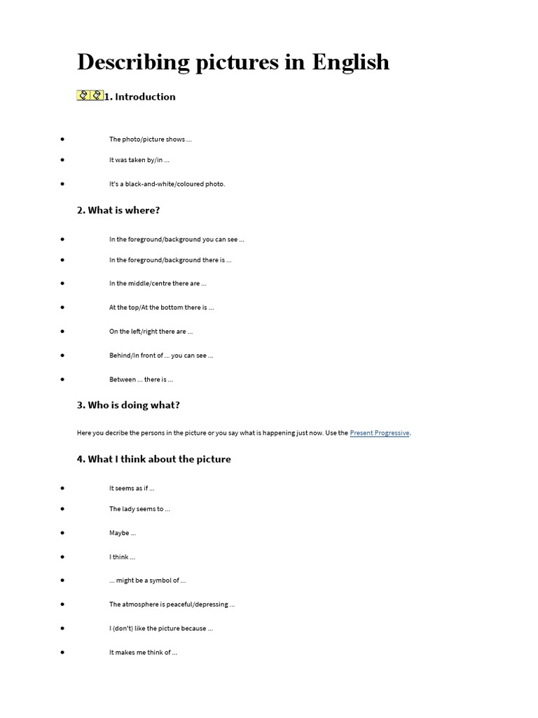 How to Describe Pictures in English | PDF | Language Arts & Discipline