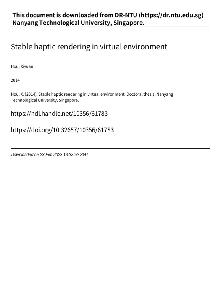 HouXiyuan - Stable Haptic Rendering in Virtual Environment | PDF | Rendering (Computer Graphics ...