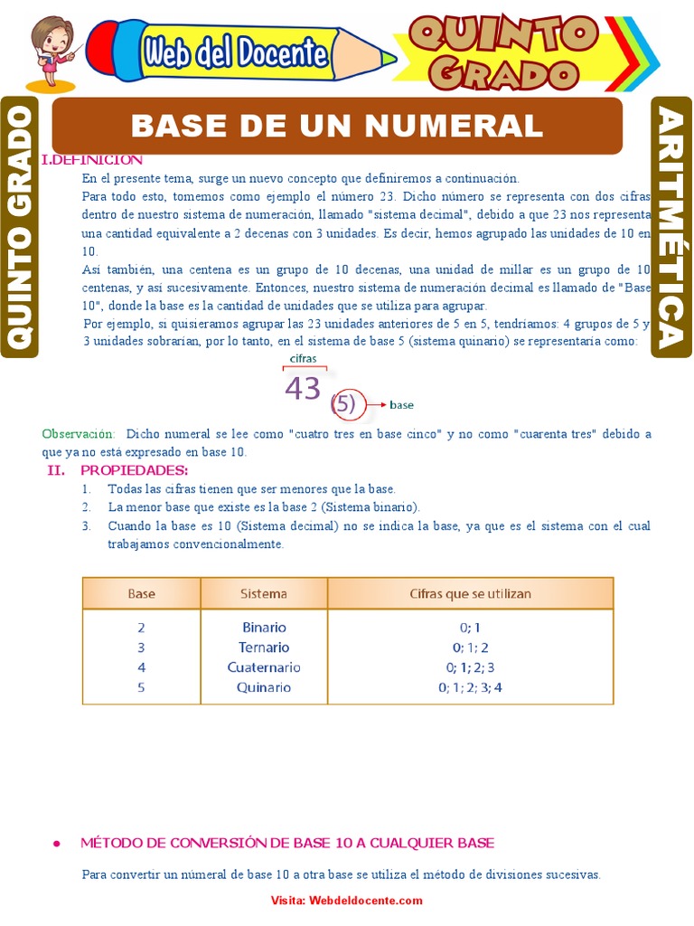 Sistemas de Numeración para Quinto Grado | PDF | Matemáticas ...