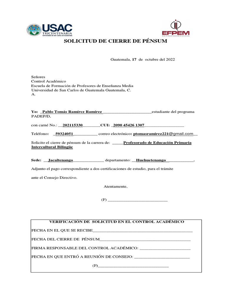 01 - Solicitud de Cierre de Pénsum | PDF