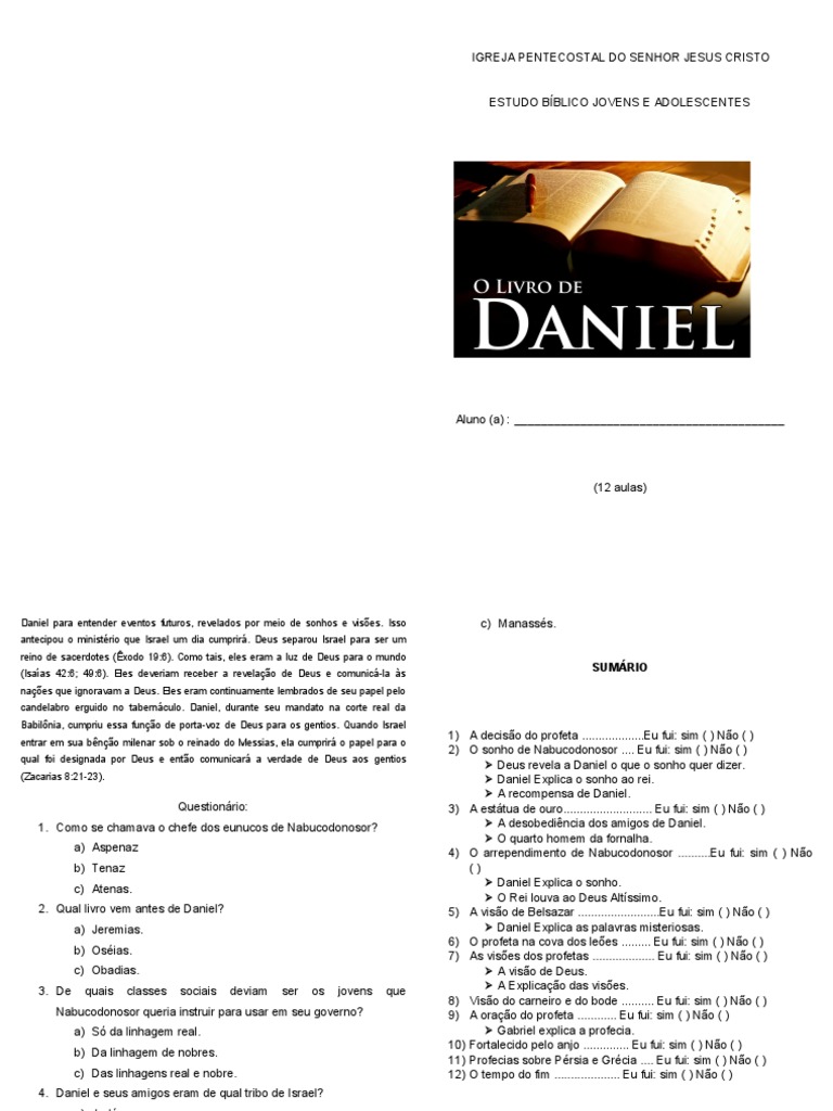 Estudo Bíblico Jovens Pdf Daniel Personagem Bíblica Livro De Daniel