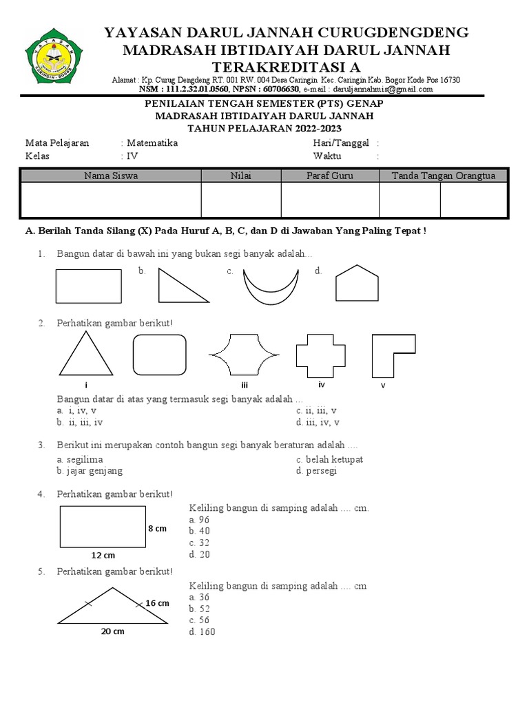 Soal PTS Matematika Kelas 4 SMT 2 | PDF