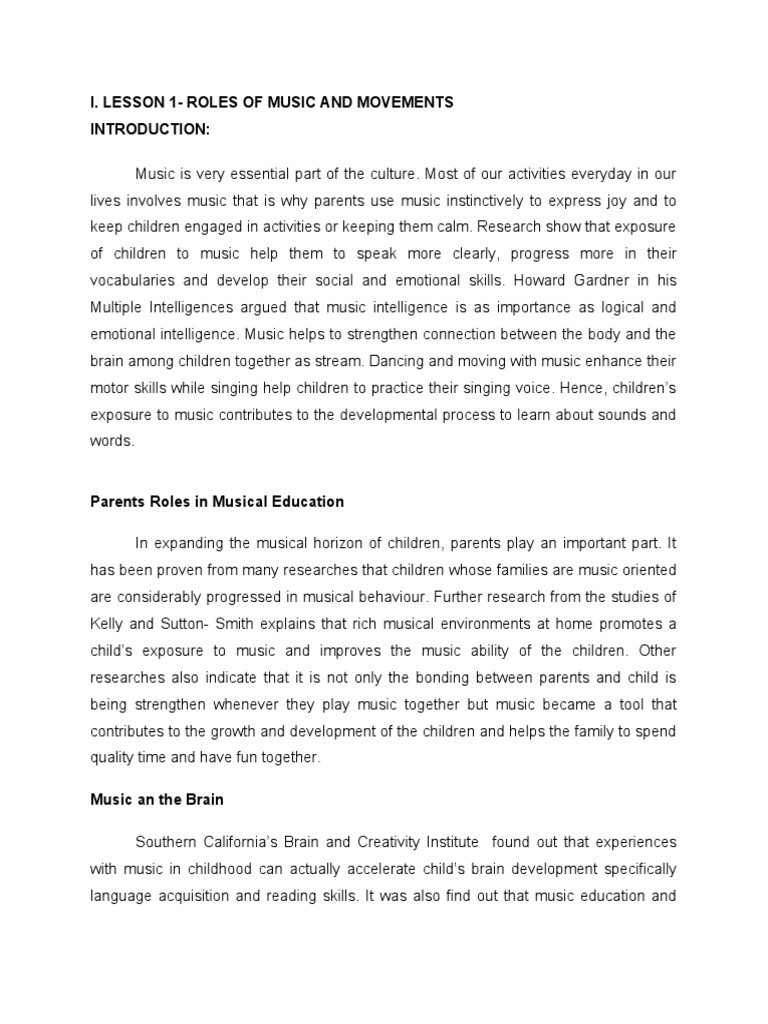 Role of Music and Movement | PDF | Child Development | Mental Processes