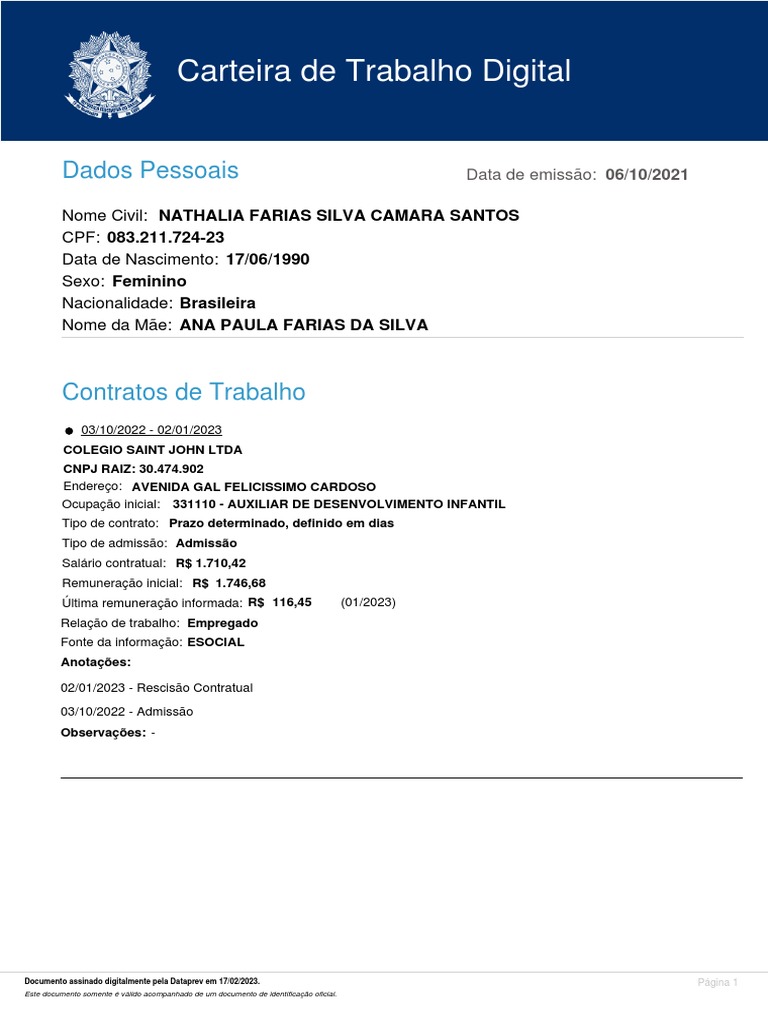 Carteira de Trabalho Digital: Dados Pessoais | PDF | Business