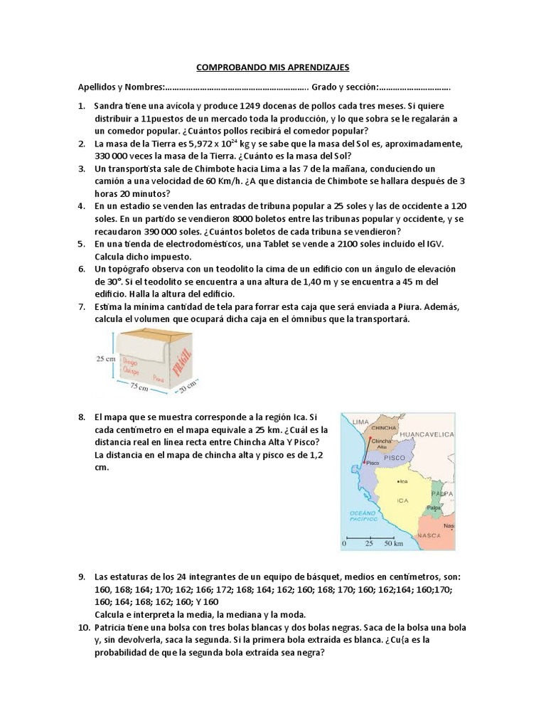 Comprobando Mis Aprendizajes 5to | PDF