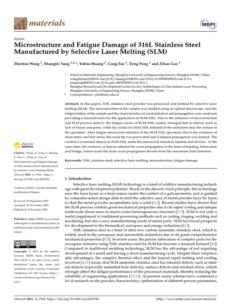 Materials: Microstructure and Fatigue Damage of 316L Stainless Steel ...