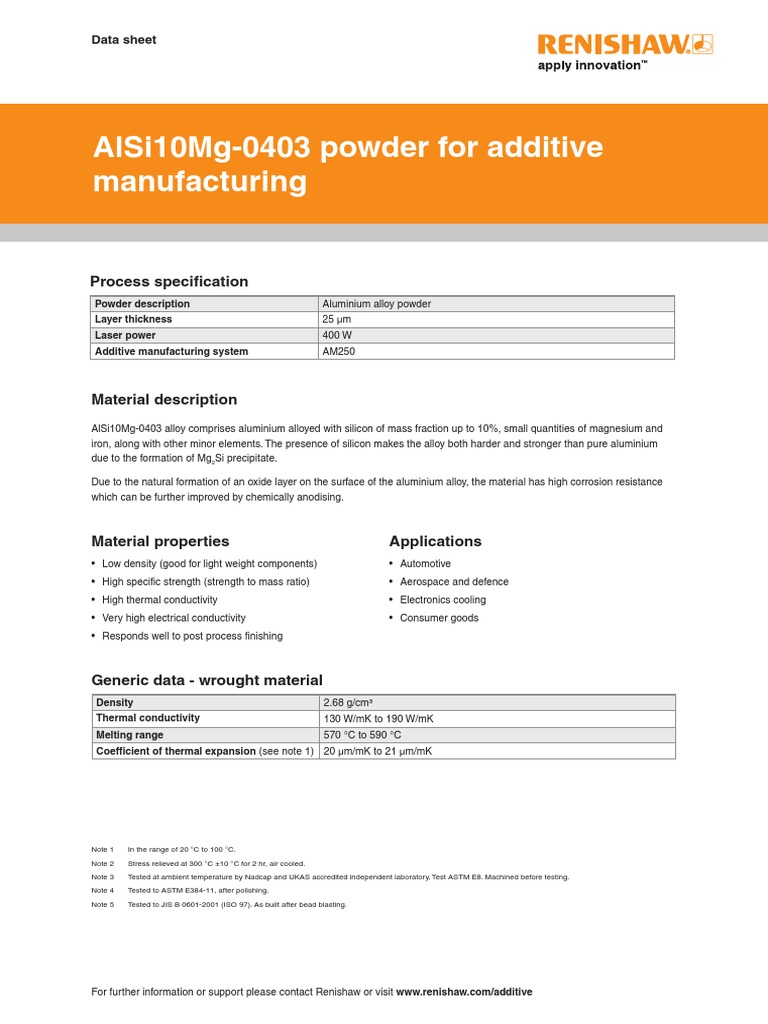 H-5800-1061-01-A AlSi10Mg-0403 400 W Material Data Sheet | PDF | Alloy ...