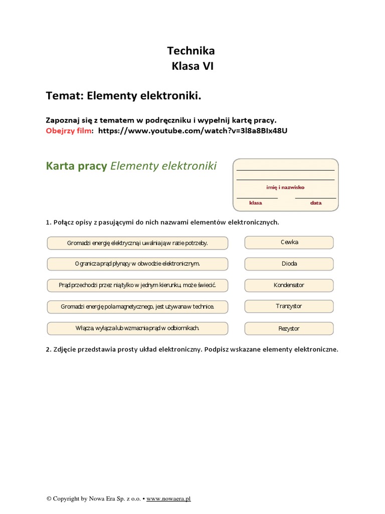 Technika Klasa VI Temat: Elementy Elektroniki | PDF