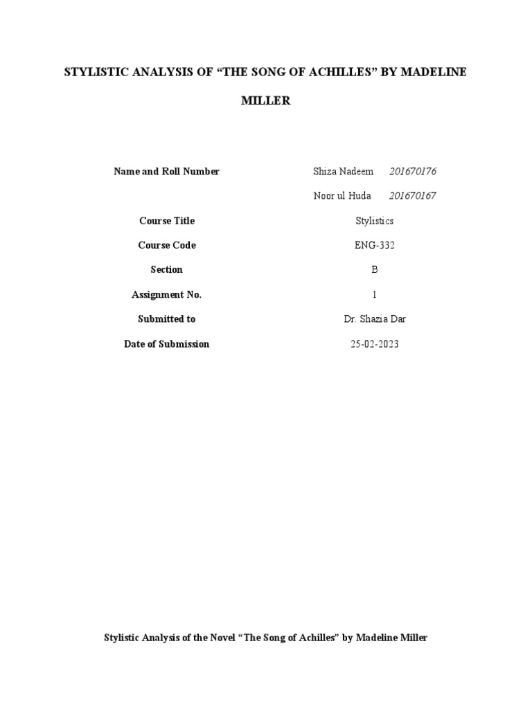 Stylistical Analysis of The Song of Achilles | PDF | Achilles | Hector