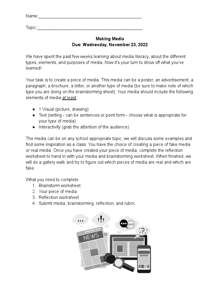 7 8 Media Literacy Assignment | PDF | Brainstorming | Communication