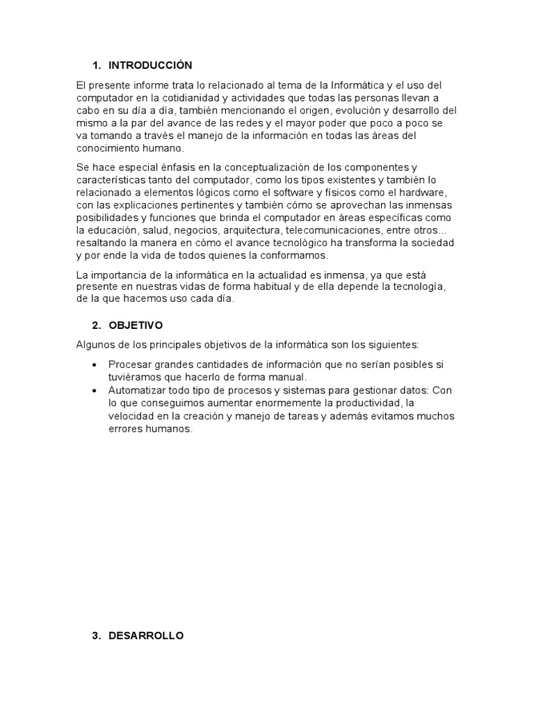 Informe Informática Introduccion | PDF | Hardware de la computadora | Informática