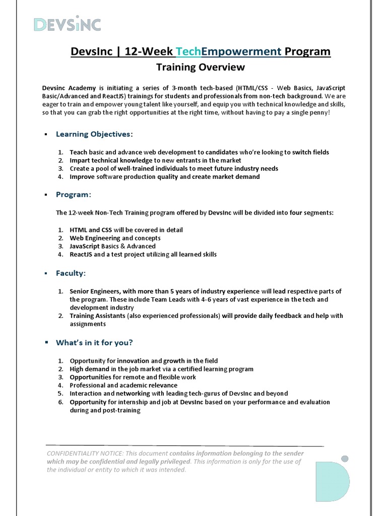 DevsInc 12-Week Tech Training Program | PDF