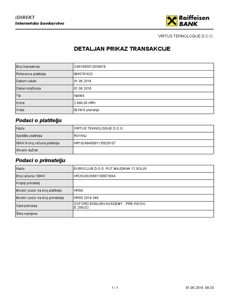 Detaljan Prikaz Transakcije: Podaci o Platitelju | PDF
