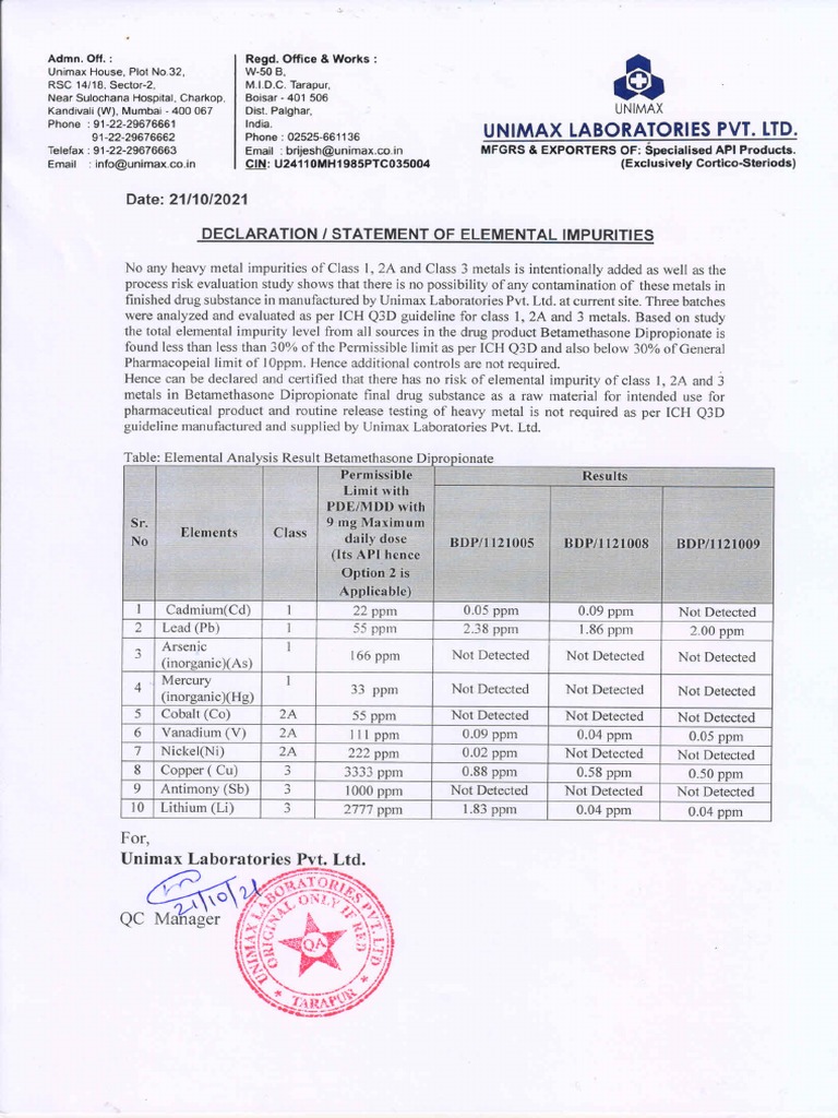 Elemental Declaration For BDP | PDF