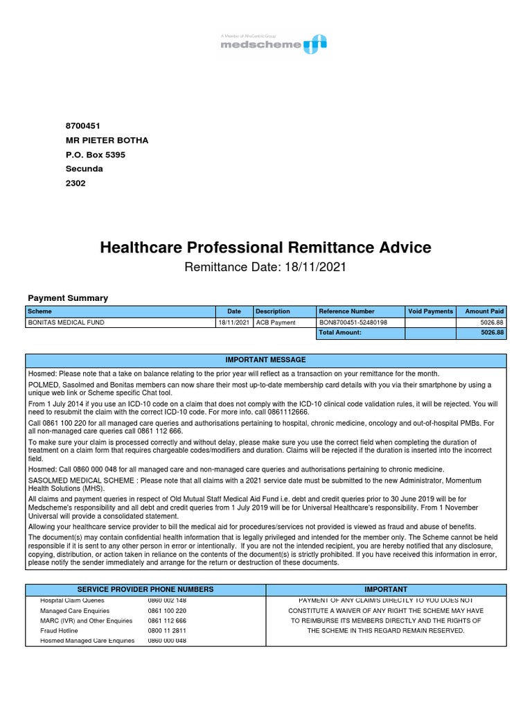 Healthcare Professional Remittance Advice | PDF | Health Care | Health ...