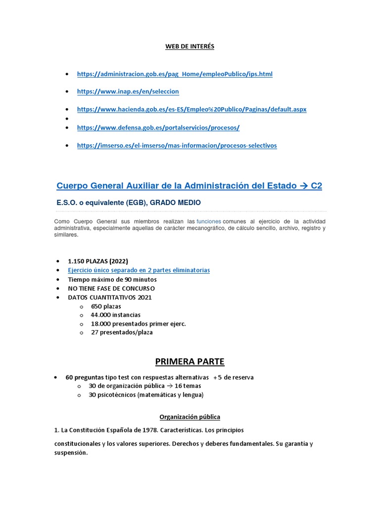 Cuerpo General Auxiliar de La Administración Del Estado C2 | PDF | Red ...