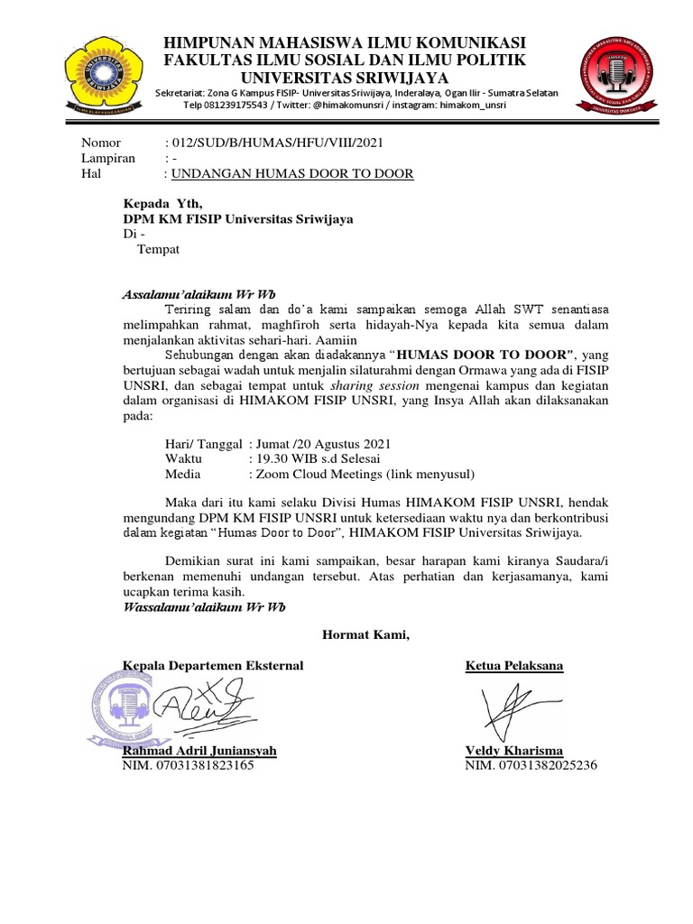 Contoh surat undangan ormawa | PDF