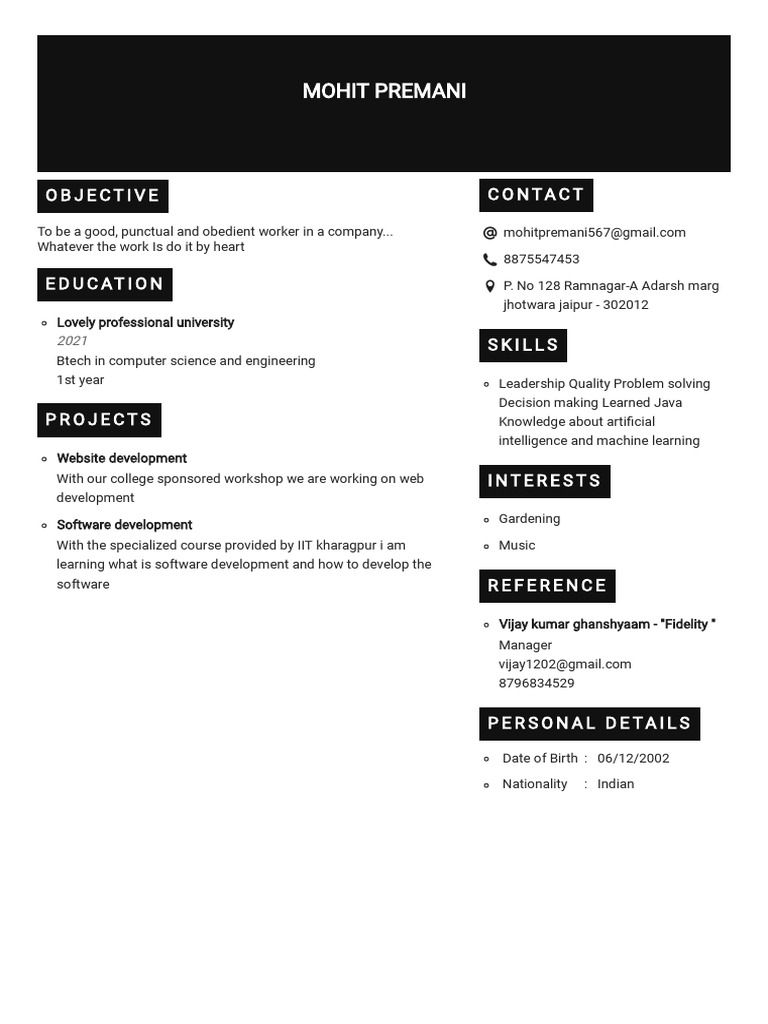 CV Mohit Premani | PDF