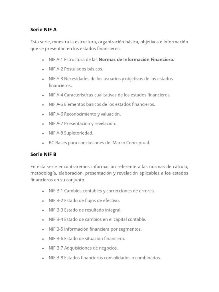 Series NIF | PDF | Estado financiero | Valoración (Finanzas)