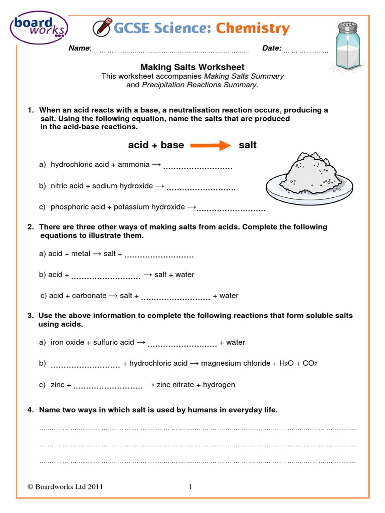 Making Salts Worksheet-1452167307 | PDF | Salt (Chemistry) | Acid