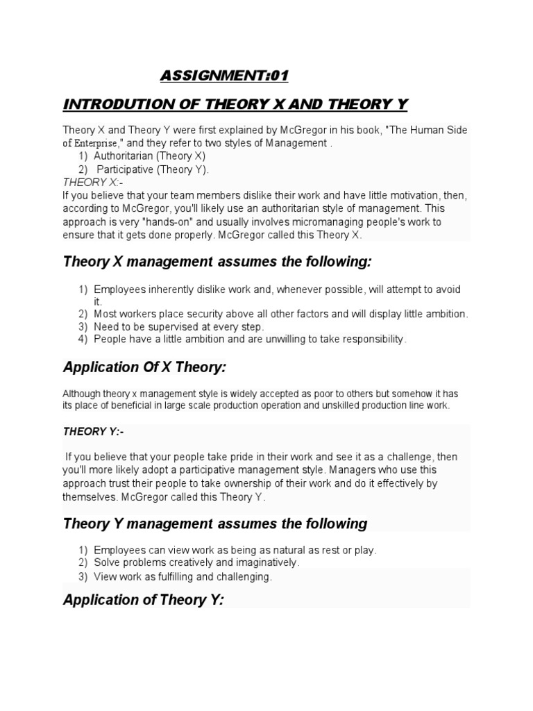 Introdution of Theory X and Theory y | PDF | Business | Behavioural ...